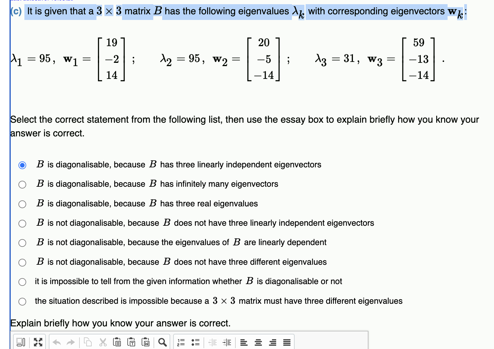 Solved (c) It is given that a \\( 3 \\times 3 \\) matrix \\( | Chegg.com