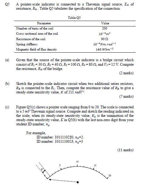 Solved Q5 A pointer-scale indicator is connected to a | Chegg.com
