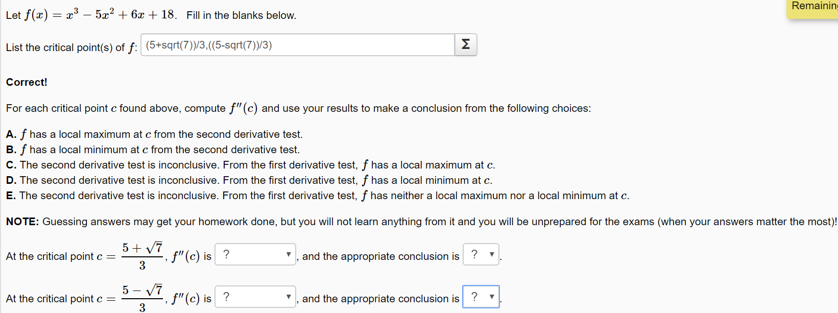 Solved Remaining Let f(x) = x3 – 5x2 + 6x + 18. Fill in the | Chegg.com