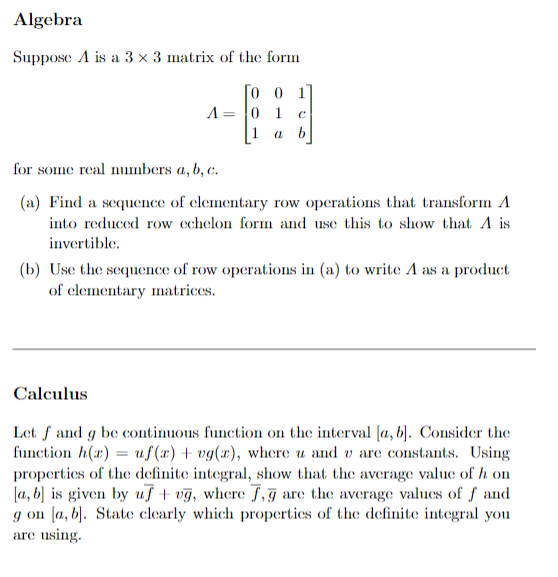 Solved Algebra c Suppose A is a 3 x 3 matrix of the form ſo | Chegg.com