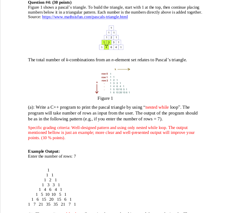 Solved Question #4: (30 points) Figure 1 shows a pascal's | Chegg.com