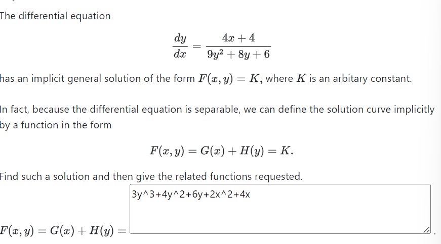 Solved The differential equation dxdy=9y2+8y+64x+4 has an | Chegg.com