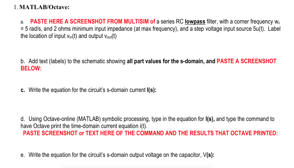 Solved 1. MATLAB/Octave: a. PASTE HERE A SCREENSHOT FROM | Chegg.com