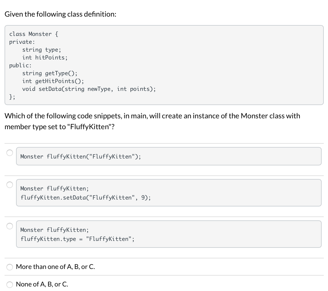 Solved Given the following class definition: class Monster { | Chegg.com