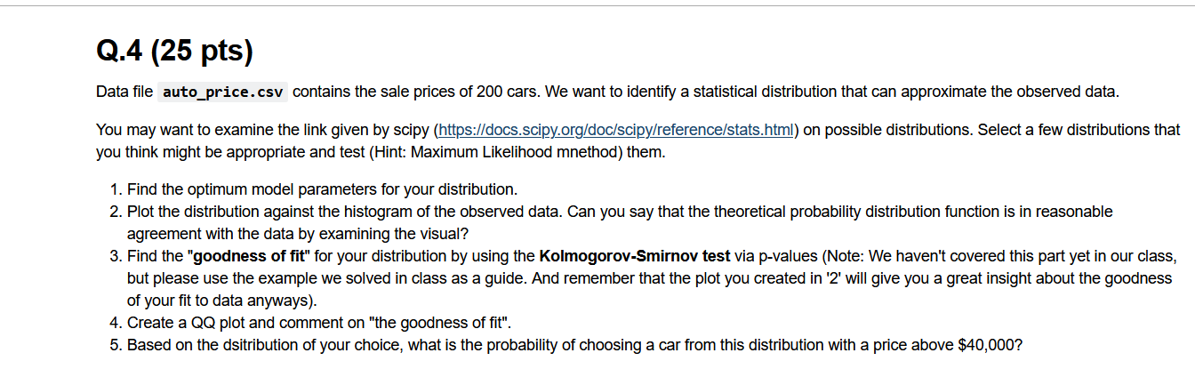 Solved Data File Auto Price Csv Contains The Sale Prices Of