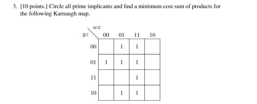 Solved 3. [10 points.] Circle all prime implicants and find | Chegg.com