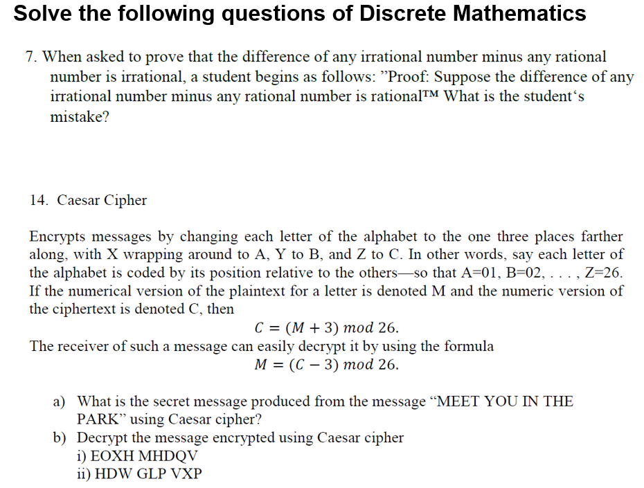 Solved Solve the following questions of Discrete Mathematics | Chegg.com