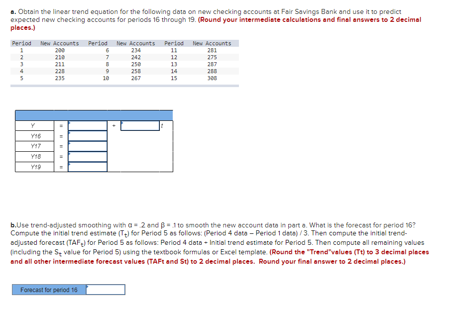 Solved a. Obtain the linear trend equation for the following | Chegg.com