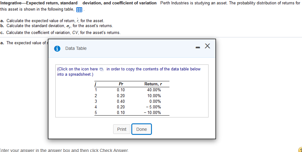 Solved Integrative—Expected return, standard deviation, and | Chegg.com
