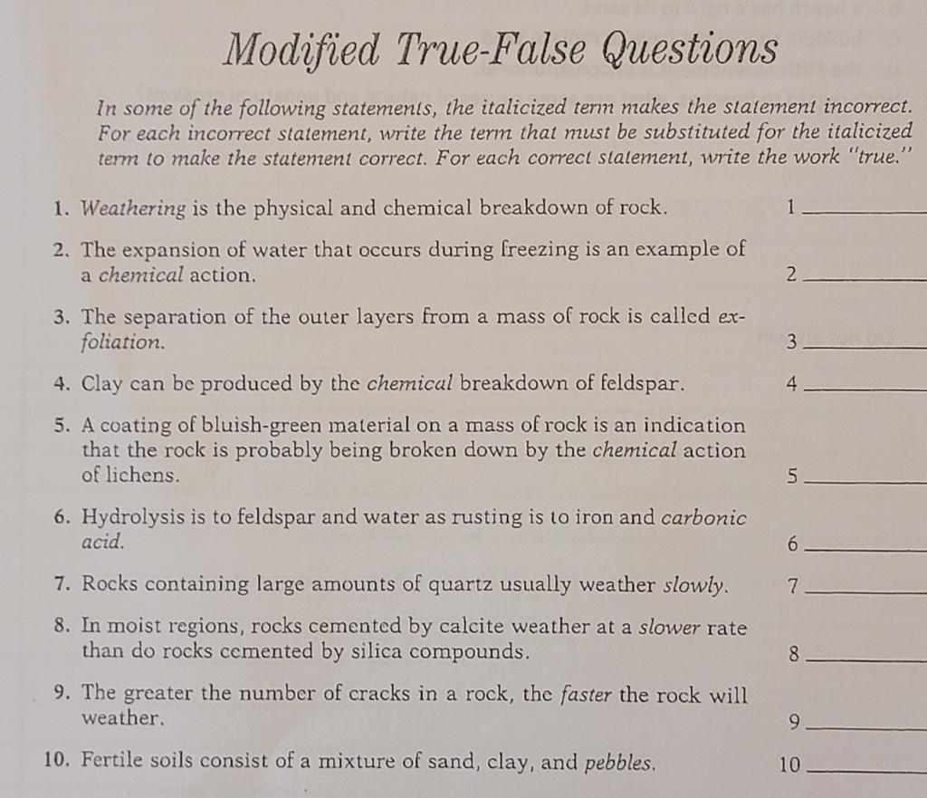 Solved Modified True-False Questions In some of the | Chegg.com