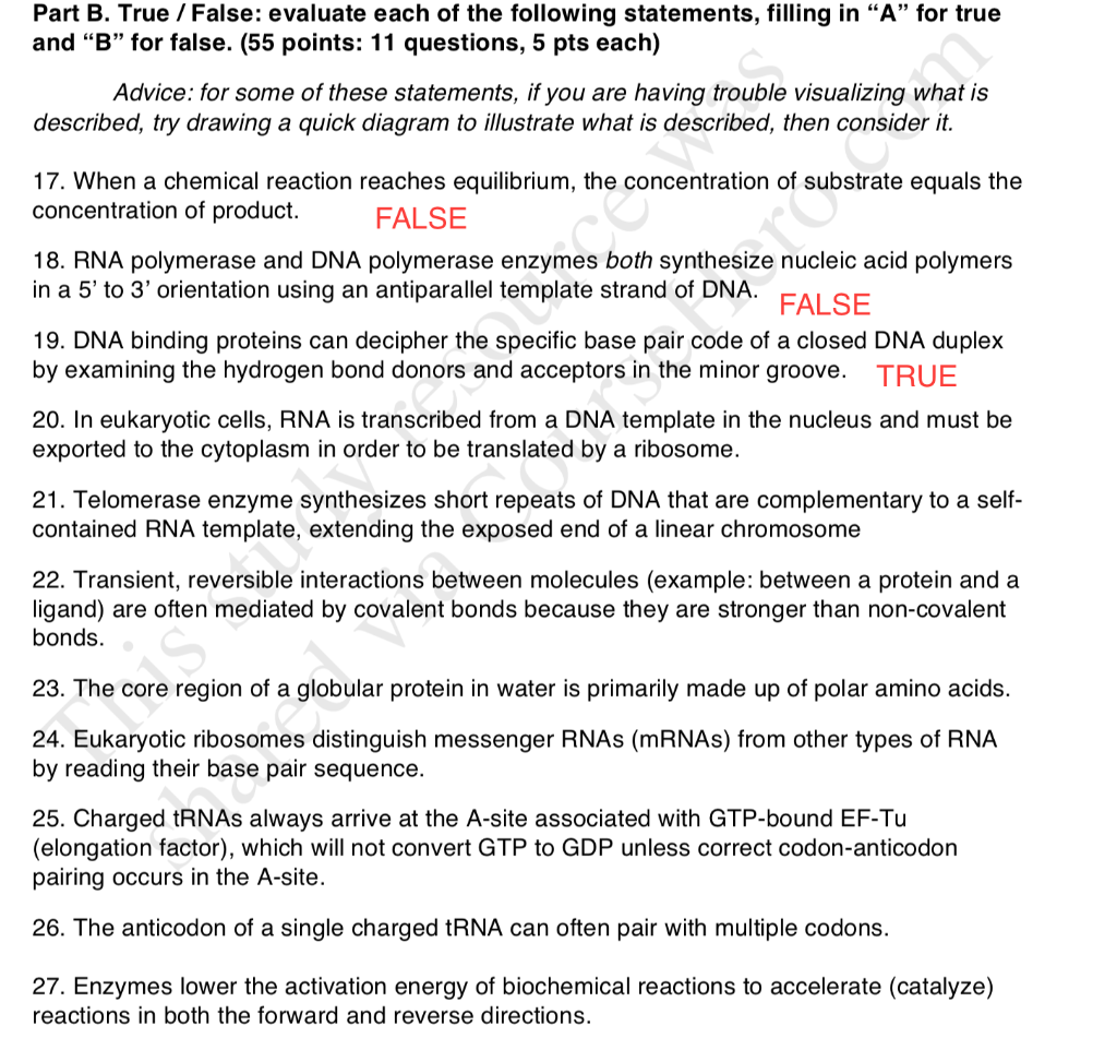 Solved Part B. True / False: evaluate each of the following | Chegg.com