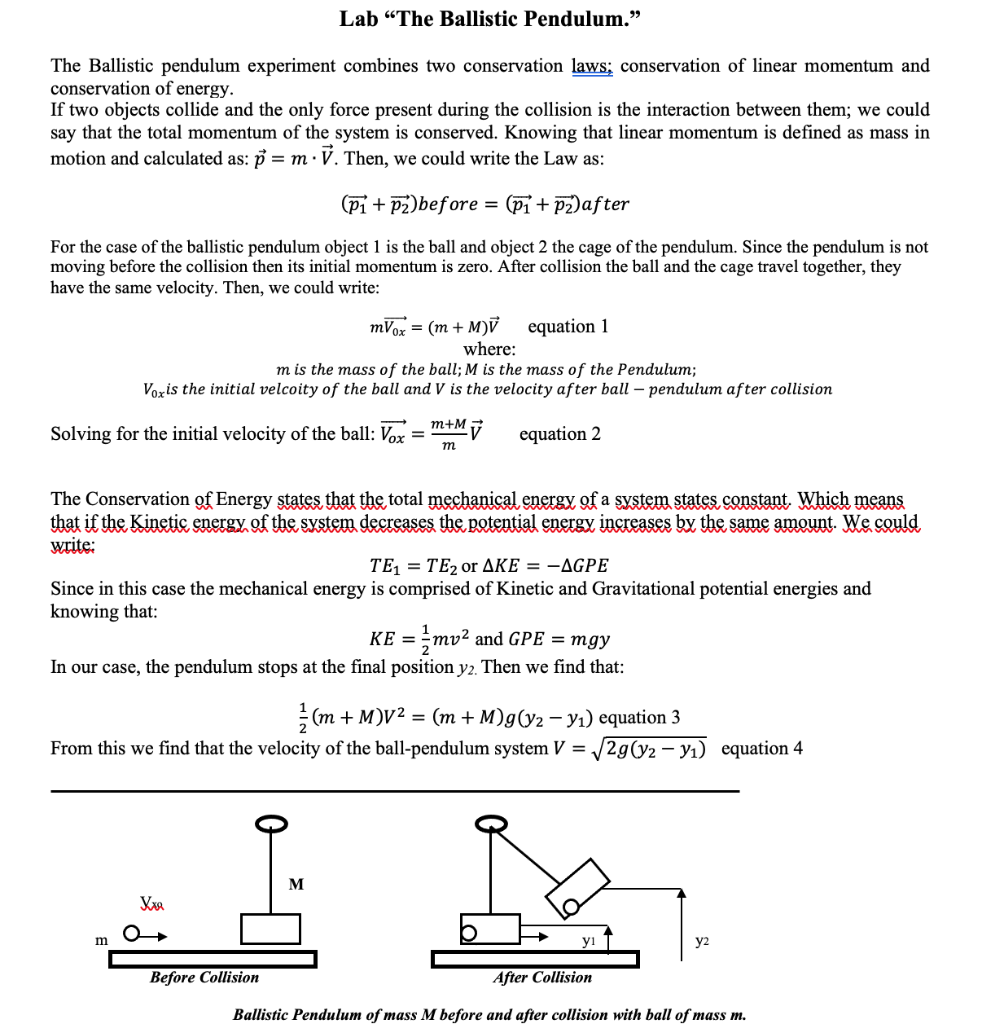 Lab "The Ballistic Pendulum." The Ballistic pendulum | Chegg.com
