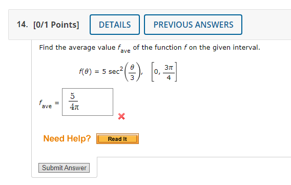 Solved Find the average value fave of the function f on the | Chegg.com