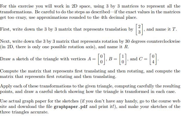 Solved For this exercise you will work in 2D space, using 3 | Chegg.com