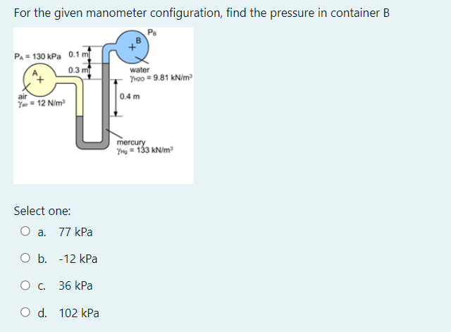 Solved For the given manometer configuration, find the | Chegg.com