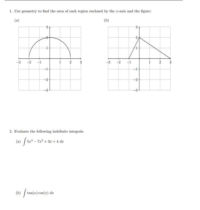 Solved 1. Use geometry to find the area of each region | Chegg.com