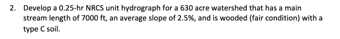 2. Develop a 0.25-hr NRCS unit hydrograph for a 630 | Chegg.com