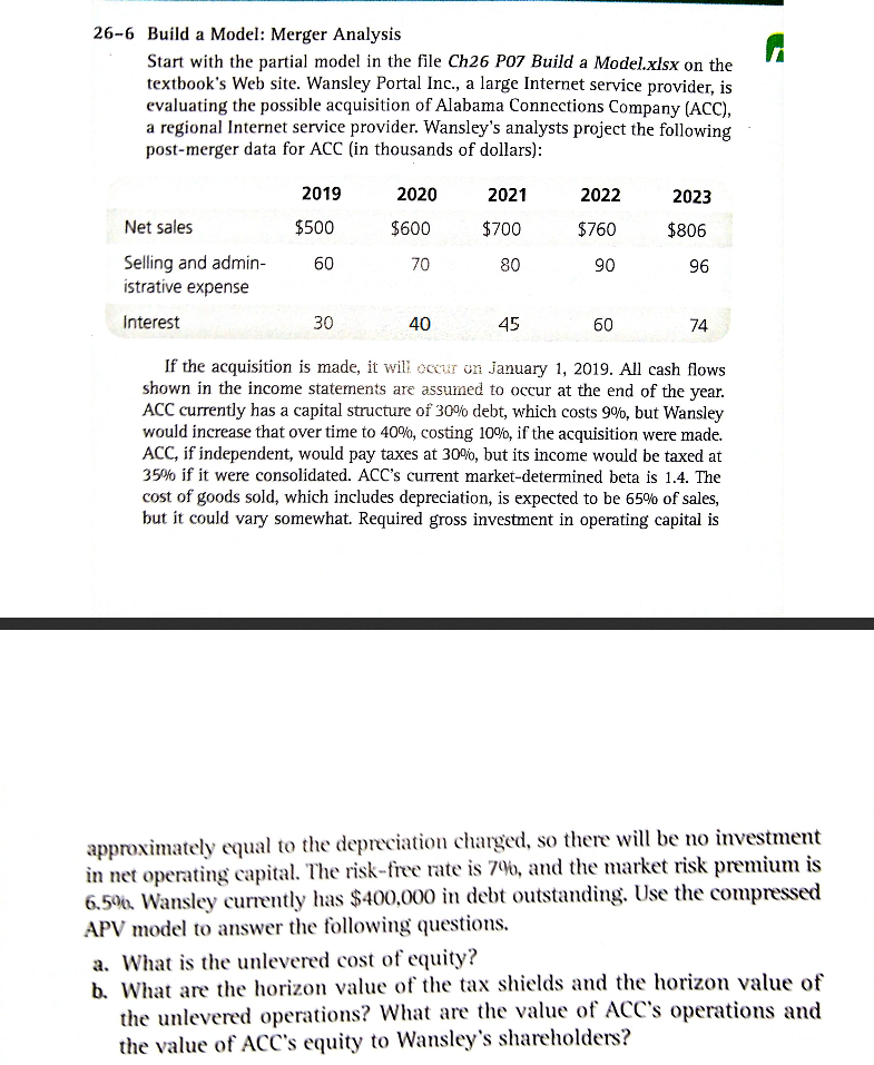 Solved 26-6 Build a Model: Merger Analysis Start with the | Chegg.com