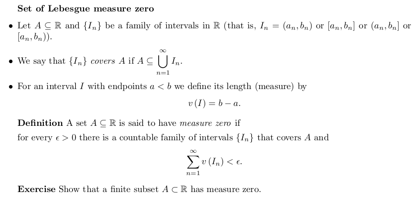 Solved Set of Lebesgue measure zero • Let A CR and {In} be a | Chegg.com