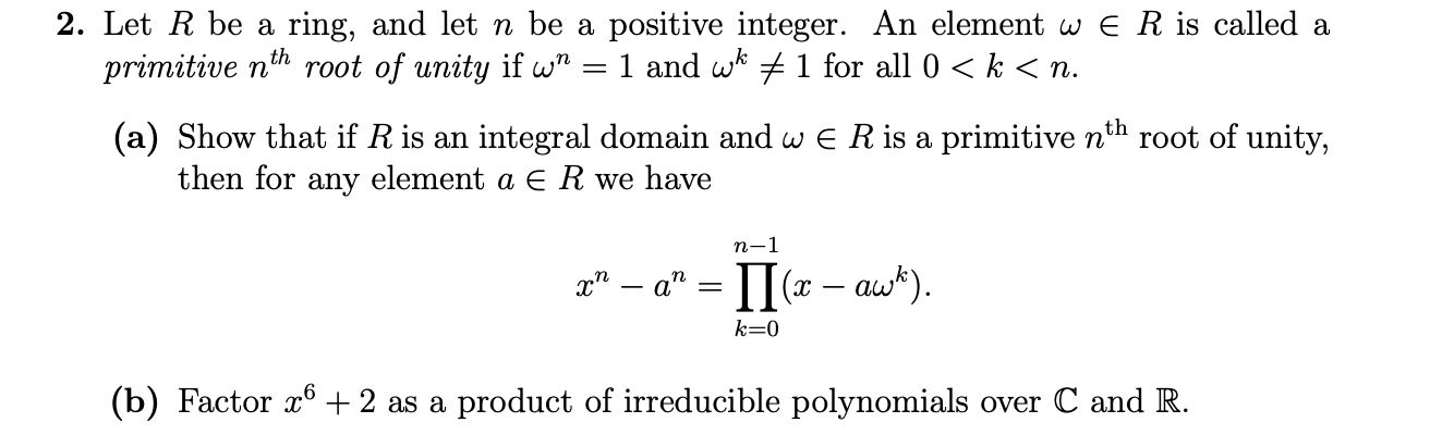 Solved 2. Let R be a ring, and let n be a positive integer. | Chegg.com