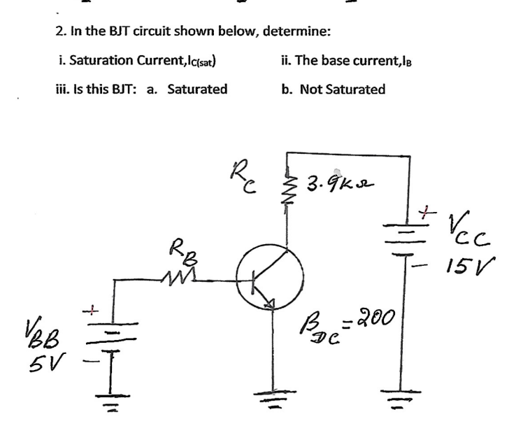 Solved 2. In the BJT circuit shown below, determine: i. | Chegg.com