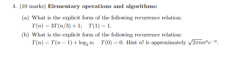 Solved 4. (10 marks) Elementary operations and algorithms: | Chegg.com