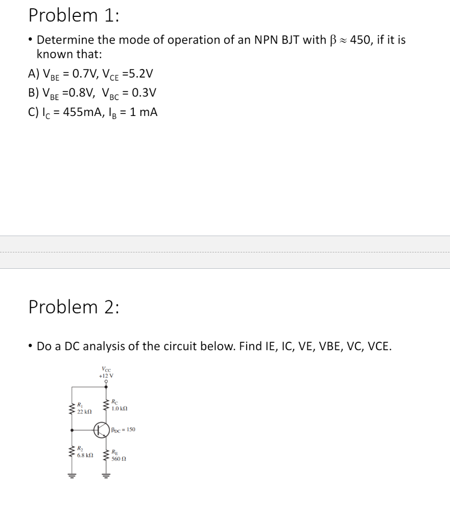 Solved Problem 1 • Determine The Mode Of Operation Of An