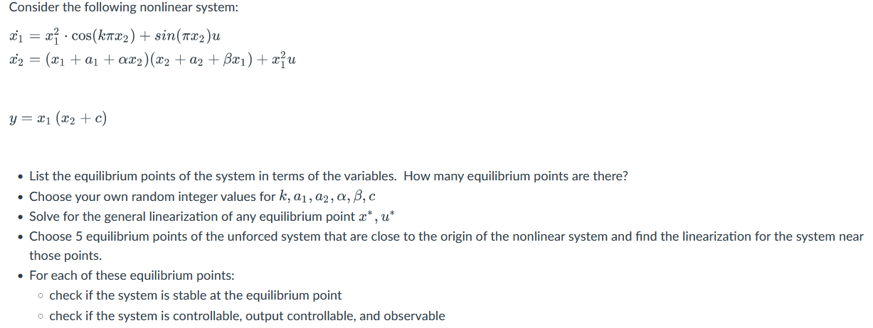 Solved Consider the following nonlinear system: | Chegg.com