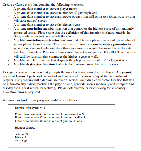 Create a Game class that contains the following | Chegg.com