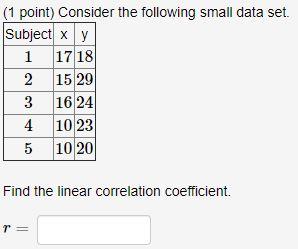 Solved 1 (1 point) Consider the following small data set. | Chegg.com