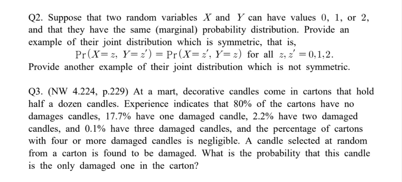 Solved Q2. Suppose that two random variables X and Y can | Chegg.com