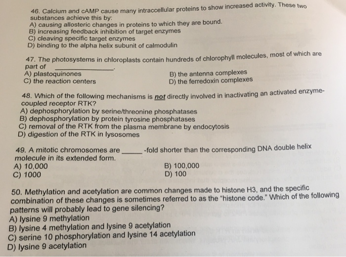 Solved 46. Calcium and CAMP cause many intraccellular | Chegg.com