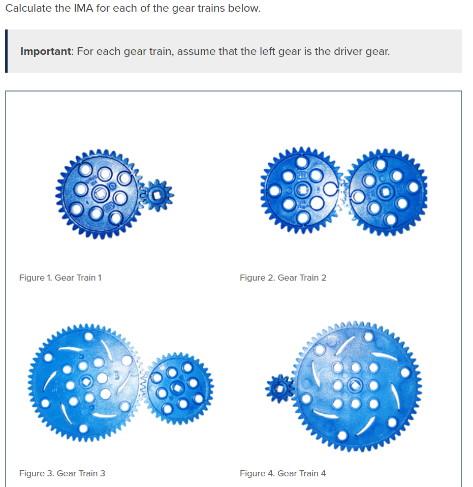 Solved Calculate the IMA for each of the gear trains below. | Chegg.com