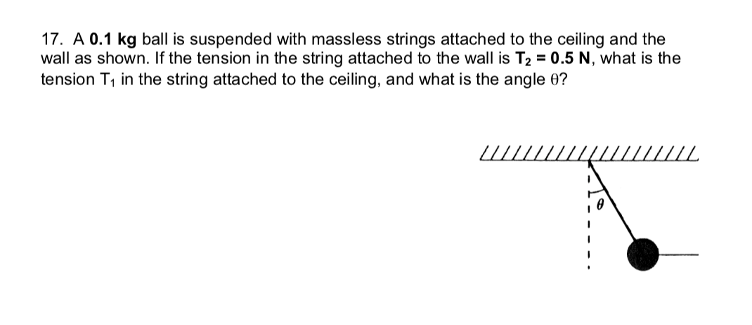 Solved 17. A 0.1 kg ball is suspended with massless strings | Chegg.com