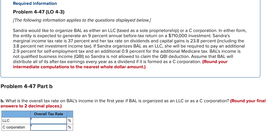 Solved Problem 4-47 (LO 4-3) [The following information | Chegg.com