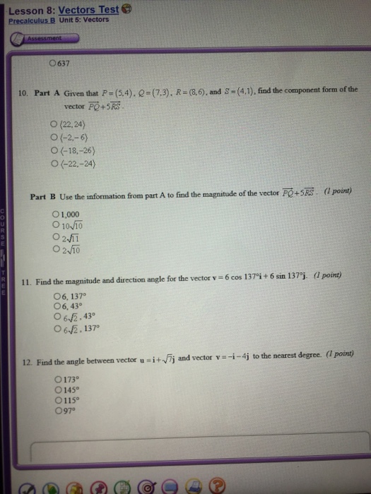 Solved Lesson 8: Vectors Test Precalculus B Unit 5: Vectors | Chegg.com
