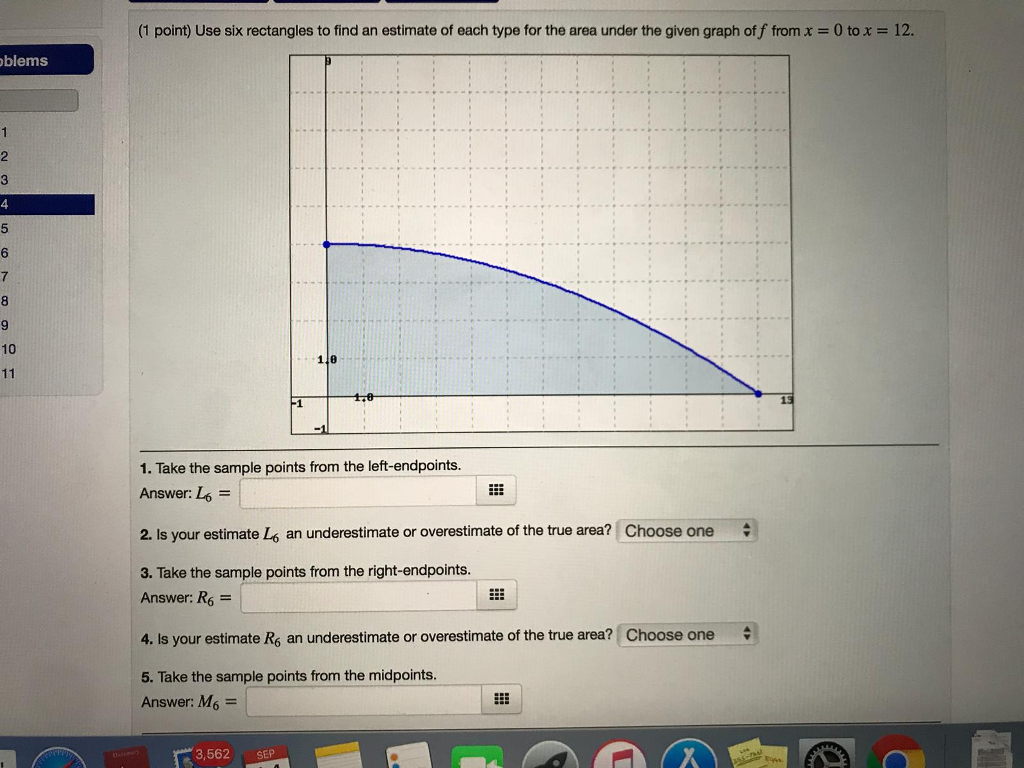 Solved Grades (1 point) Use four rectangles to find an | Chegg.com