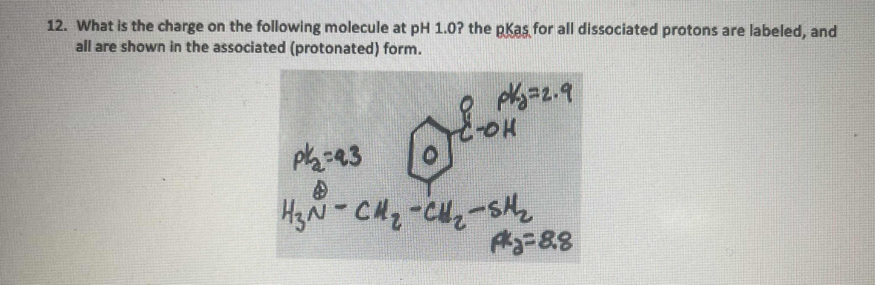 Solved What is the charge on the following molecule at pH | Chegg.com