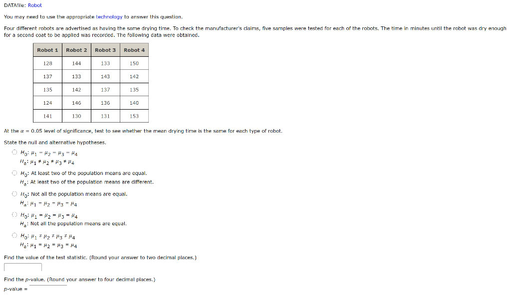 Solved DATAtile: Robot You may need to use the appropriate | Chegg.com