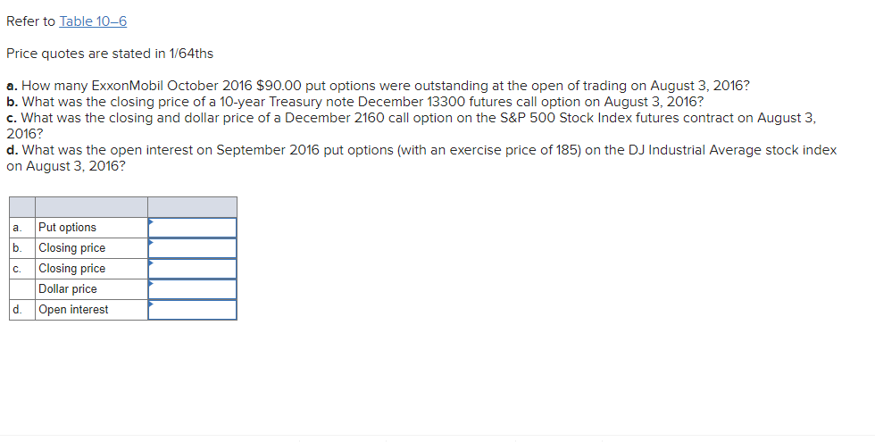 Refer to Table 10-6 Price quotes are stated in | Chegg.com