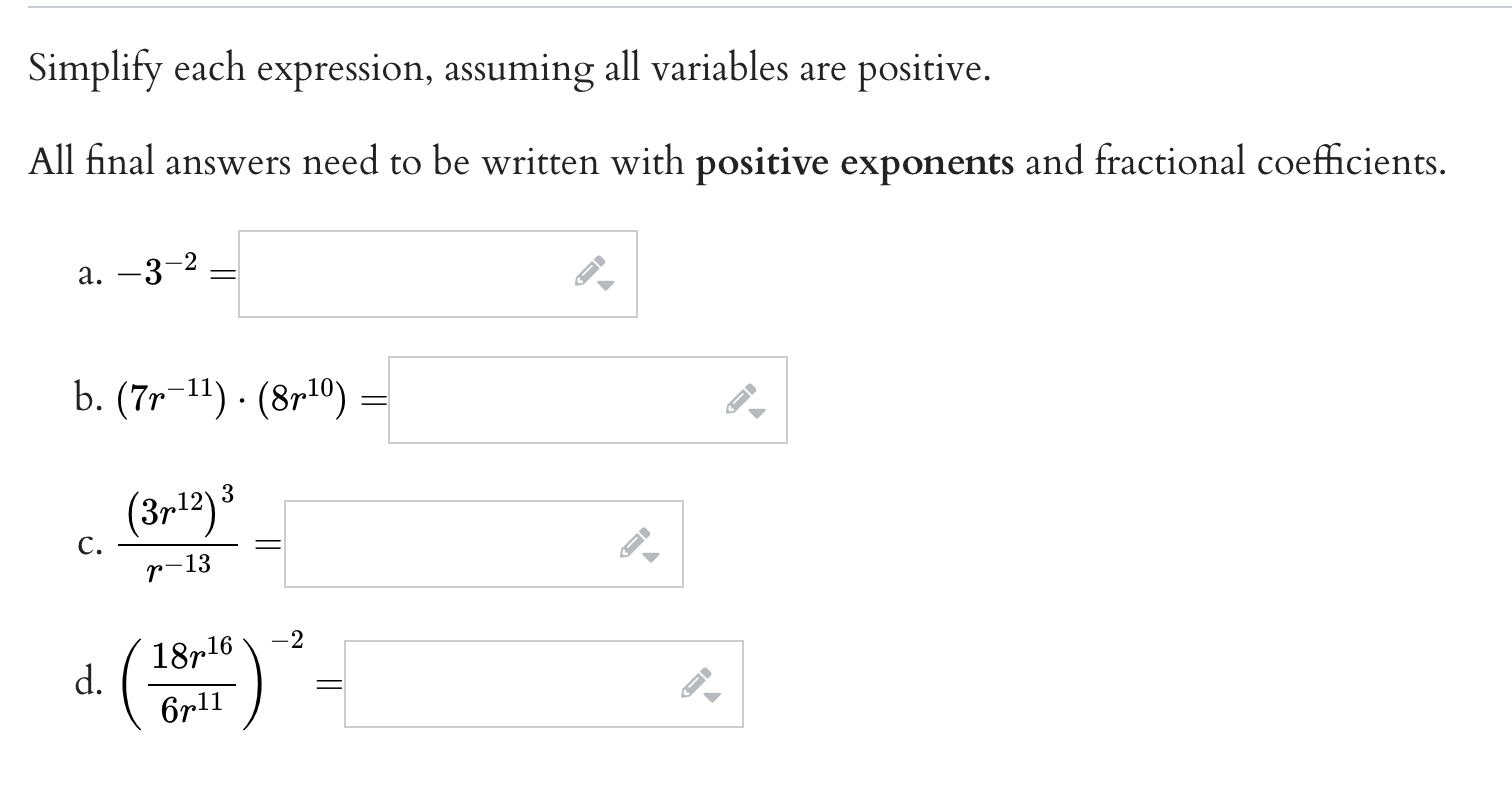 Solved Simplify each expression, assuming all variables are | Chegg.com