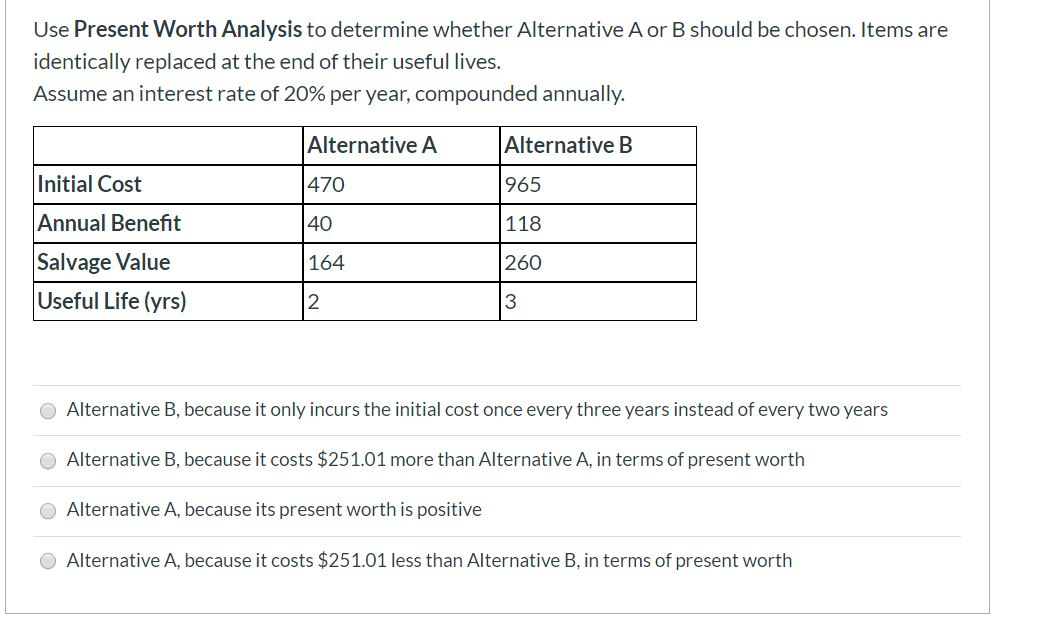Solved Use Present Worth Analysis to determine whether | Chegg.com