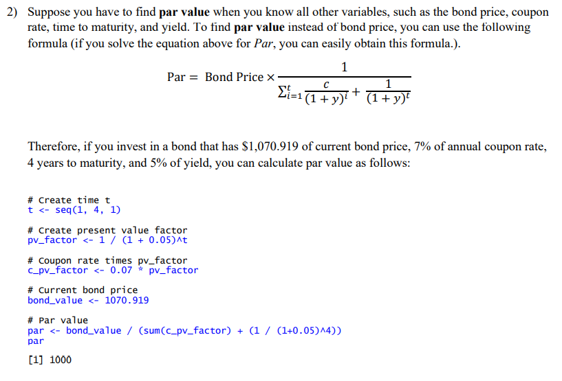 2) Suppose you have to find par value when you know | Chegg.com