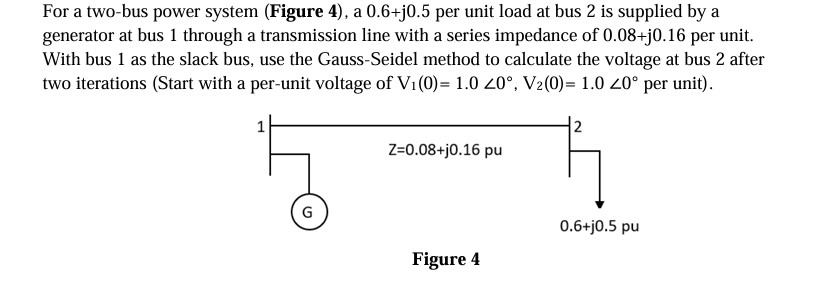 Solved For a two-bus power system (Figure 4), a 0.6+j0.5 per | Chegg.com