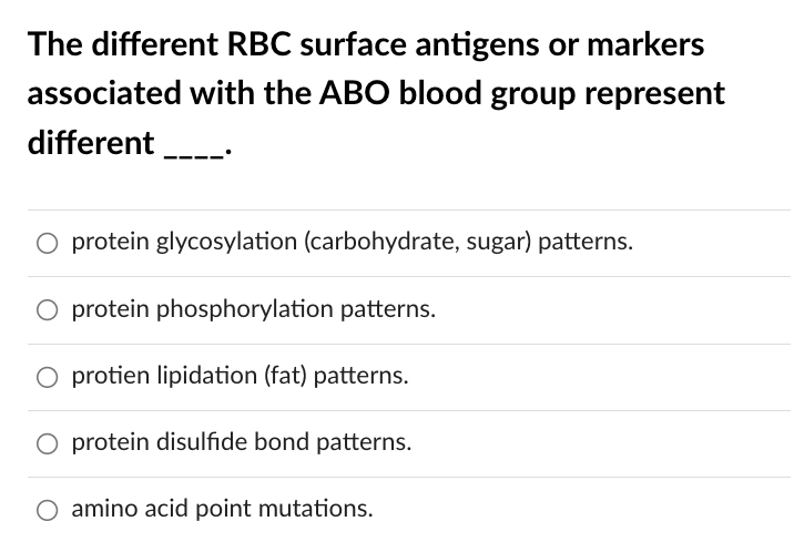Solved The different RBC surface antigens or markers | Chegg.com