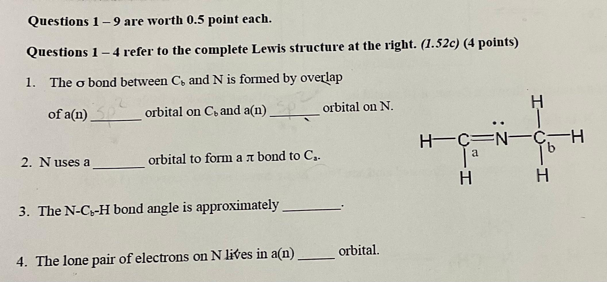 Solved Questions 1 - 4 refer to the complete Lewis structure | Chegg.com