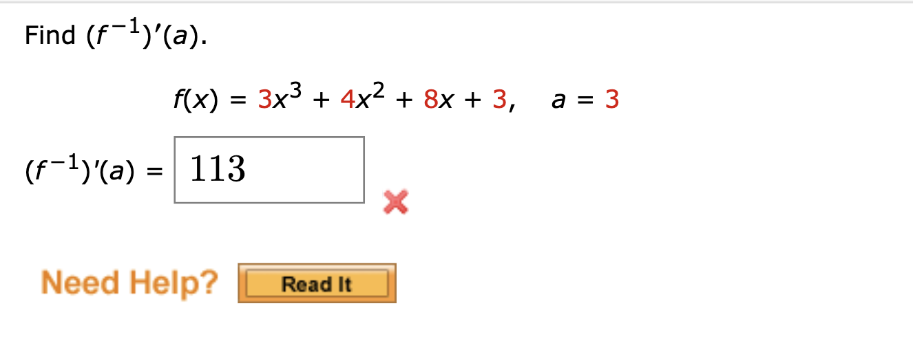 Solved find (f −1)′(a).f(x) = 3x3 + 4x2 + 8x + 3, ﻿ a | Chegg.com