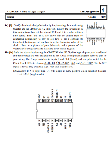 CDA3201 Intro to Logic Design Lab Assignment Name: | Chegg.com