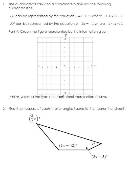 Solved 1. The quadrilateral CONR on a coordinate plane has | Chegg.com