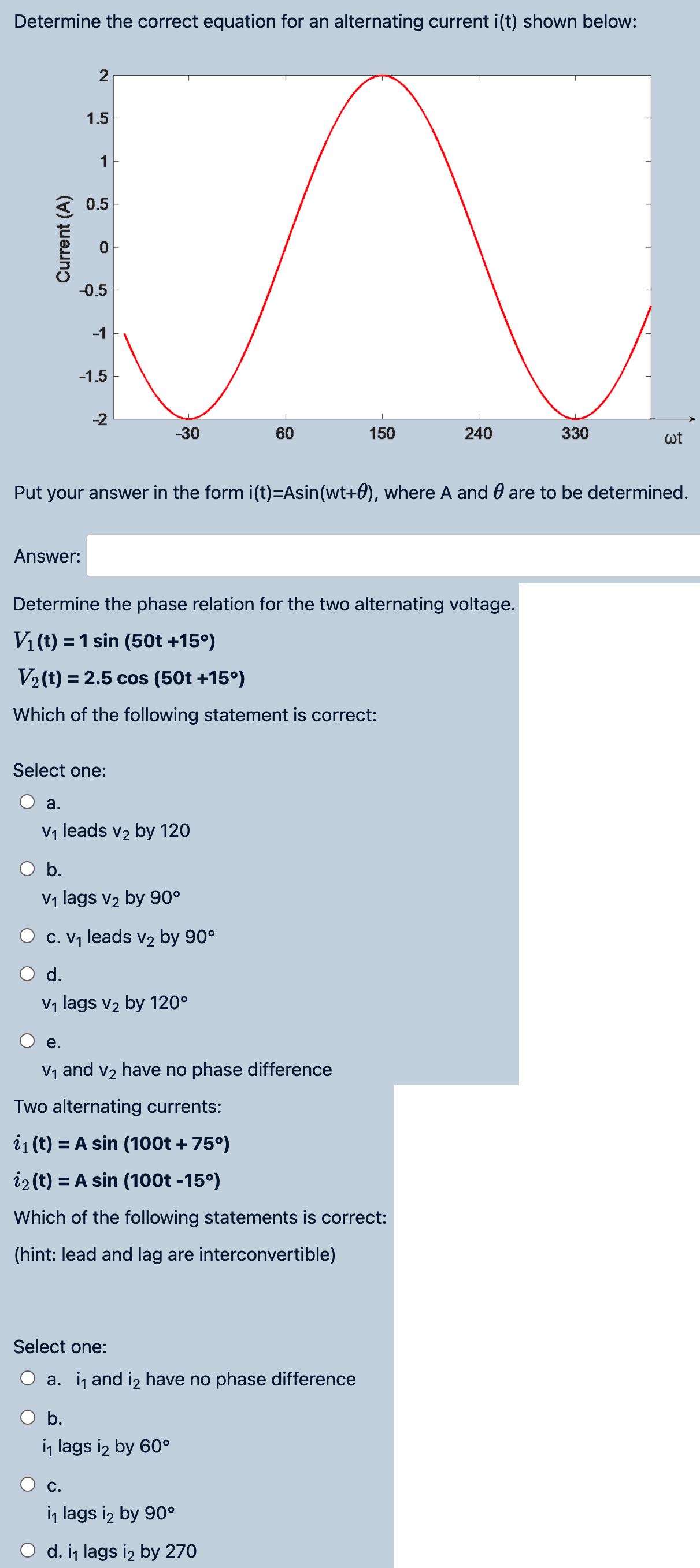Solved Determine the correct equation for an alternating | Chegg.com